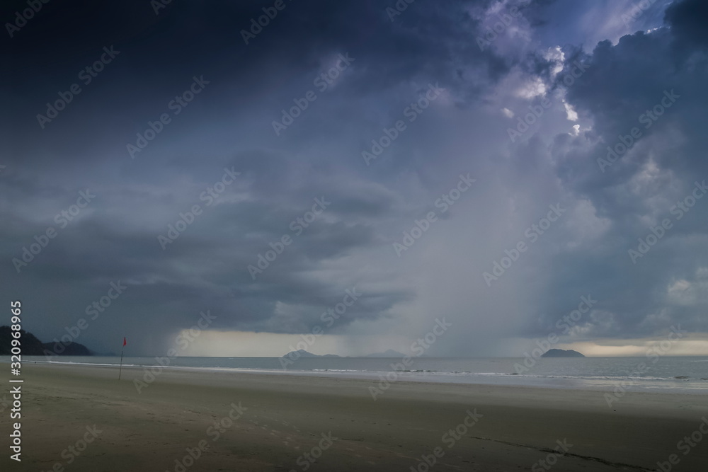 view evening of small island in the sea with heavy raining and cloudy ...