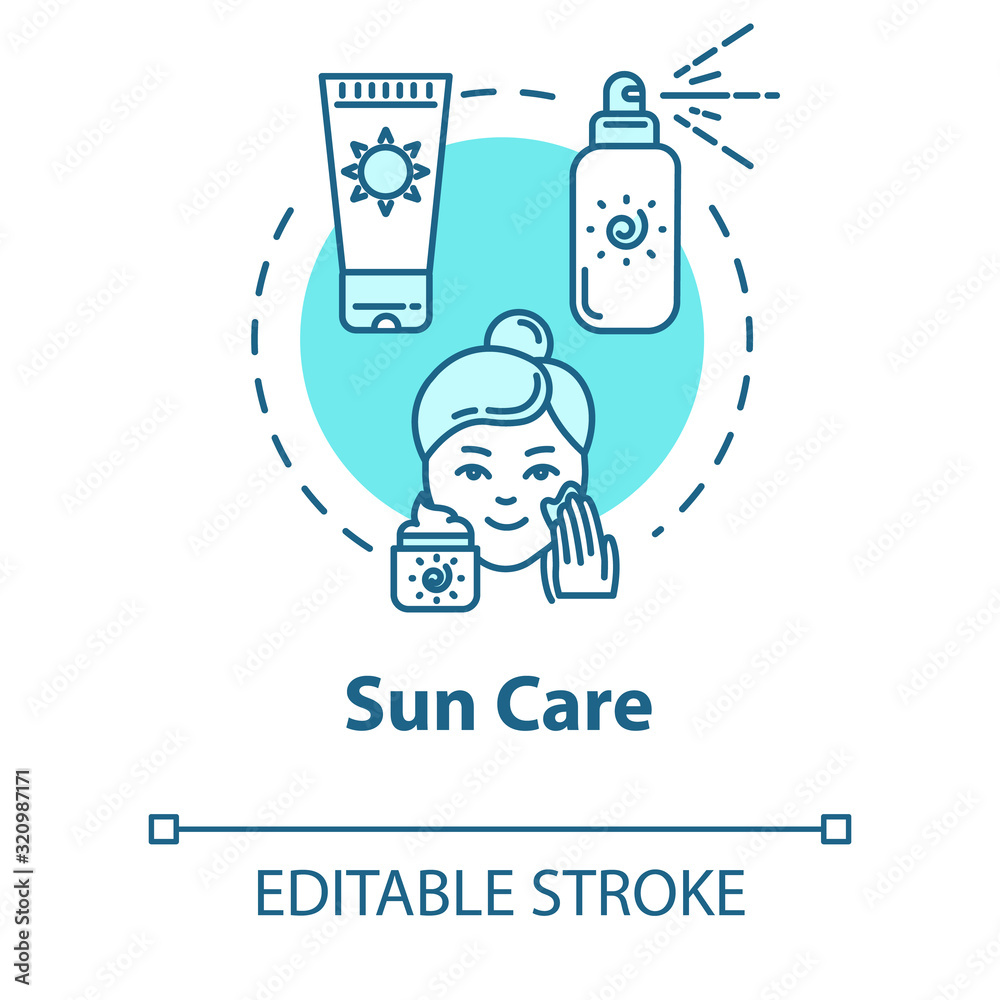 Sun care, sunscreens, sunblock cosmetics concept icon. Sun protection ...