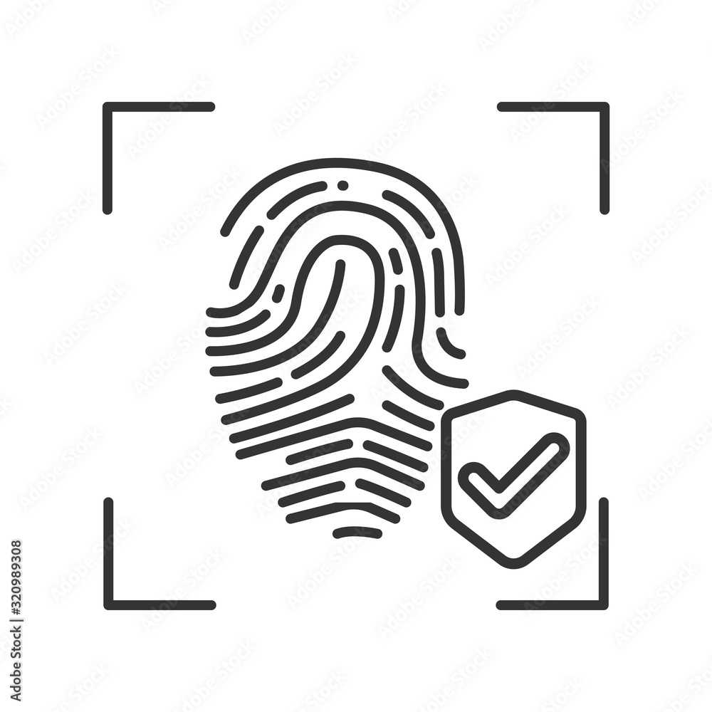 Fingerprint scan provides security access black line icon. Protection ...