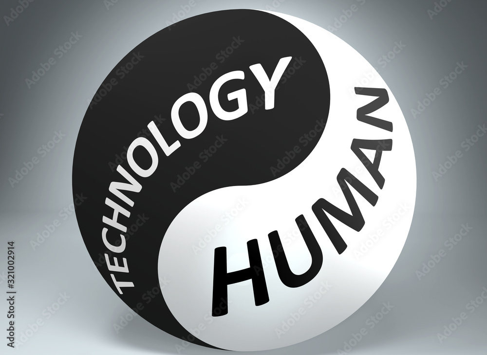 Technology and human in balance - pictured as words Technology, human ...
