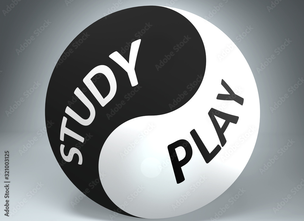 Study and play in balance - pictured as words Study, play and yin yang ...
