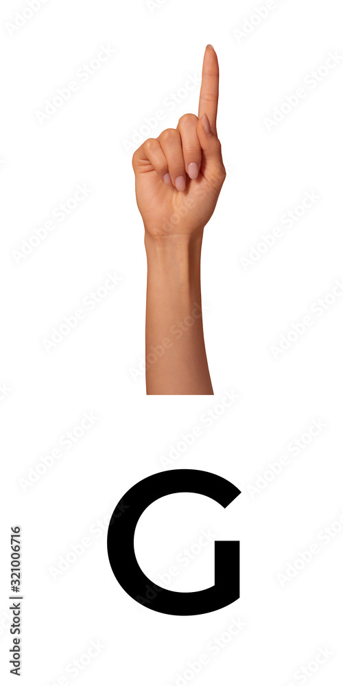Manual Language Alphabet Deaf Gesture Sign G letter with Female Hand ...