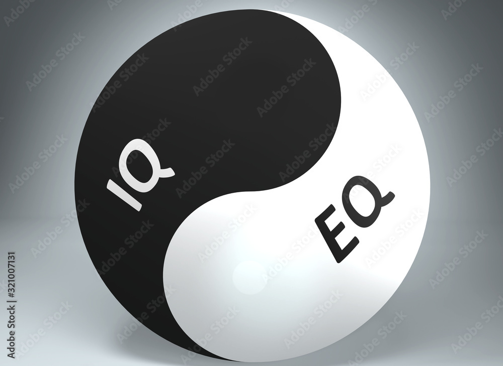 Iq and eq in balance - pictured as words Iq, eq and yin yang symbol, to ...