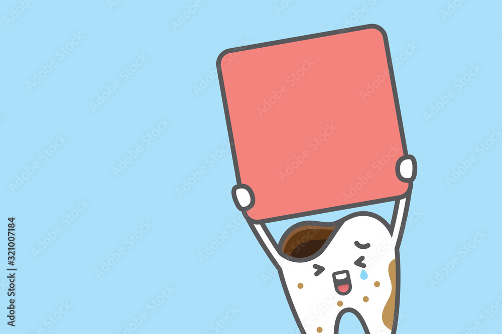 Sad Tooth boy crying and holding the blank sign illustration cartoon ...