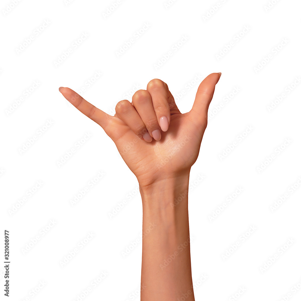 Manual Language Alphabet Deaf Gesture Sign Y letter with Female Hand ...