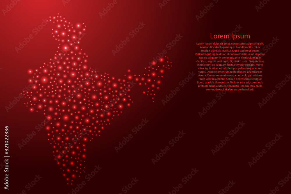 India map from red and glowing space stars abstract concept geometric ...