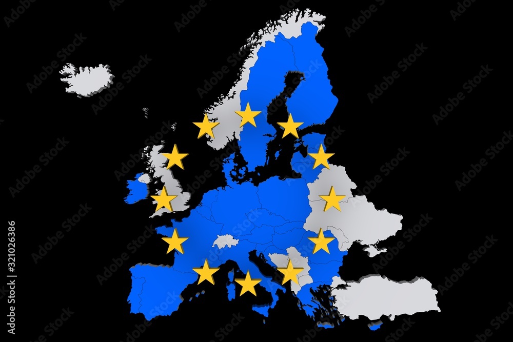 Poster eu map 3d european union political map europe render graphic ...
