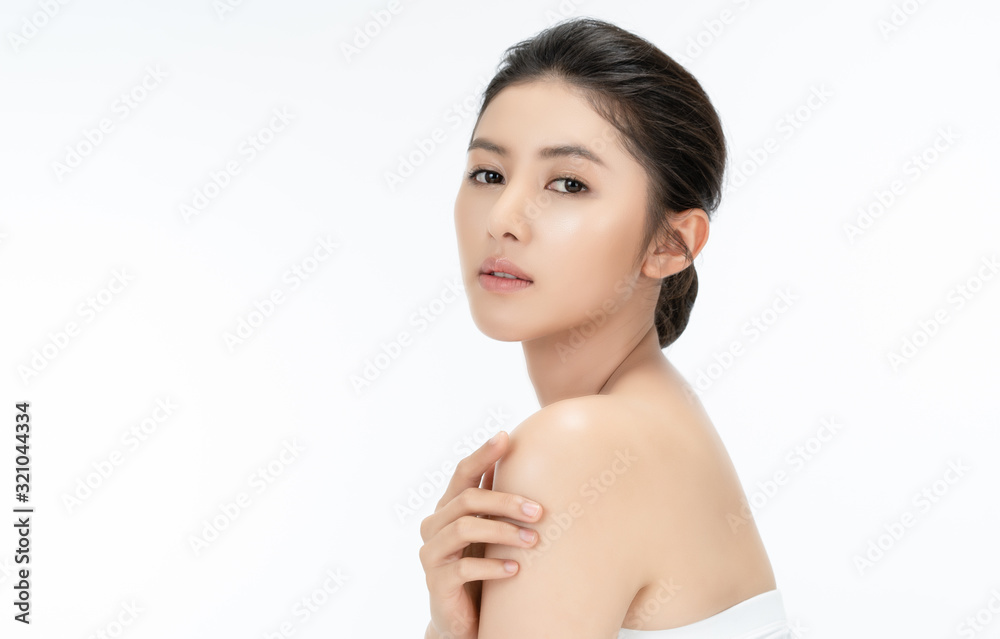 Beauty Spa Asian Woman with clean fresh skin and health wellness isolated on white background ...