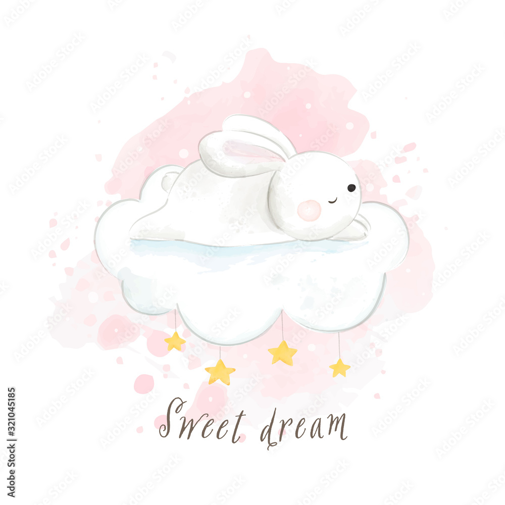Draw cute rabbit sleeping on So happy and sweet dream. Stock ... Draw cute rabbit sleeping on So happy and sweet dream. Stock ...