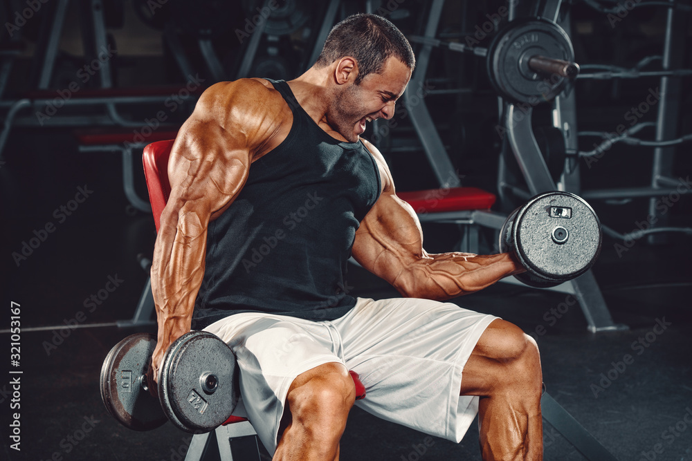 Bodybuilding Training. Bodybuilder Workout at the Gym. Copy Space Stock ...