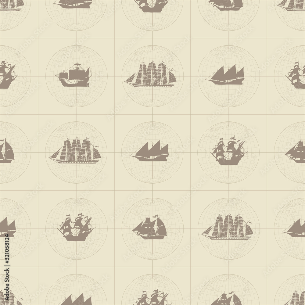 Vector seamless pattern on the theme of nautical travel, adventure and ...