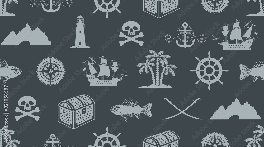 Vector seamless pattern on the theme of pirate adventures with ...