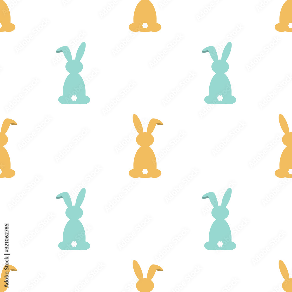 Seamless pattern with cute little Easter rabbits cartoon style. Vintage ...