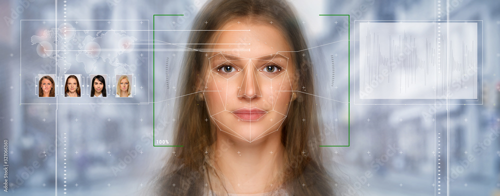 Biometric technology digital Face Scanning form lines, triangles and ...