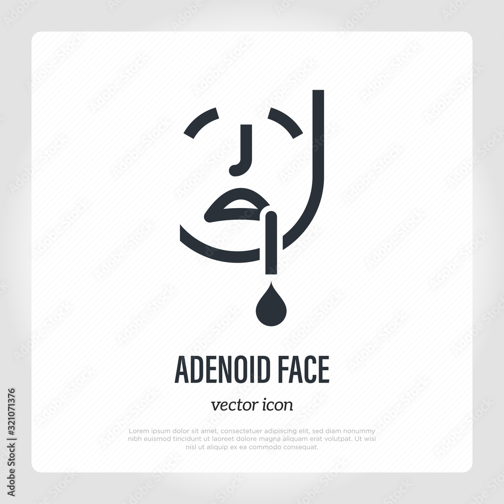 Adenoid face: long open mouthed face of children. Thin line icon ...