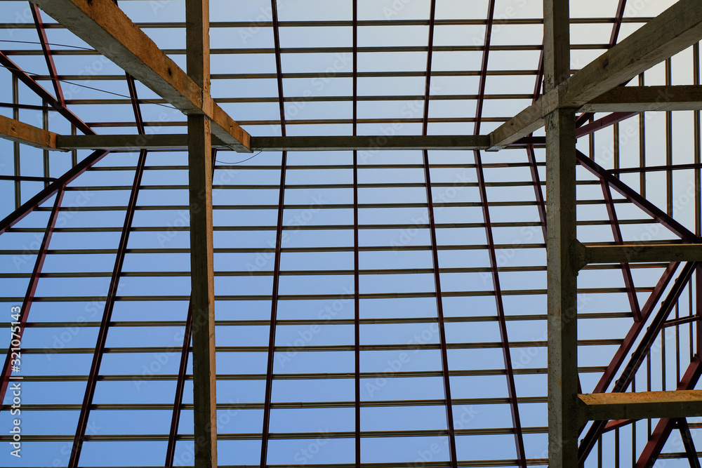 roof steel square frame structure for building construction on sky ...