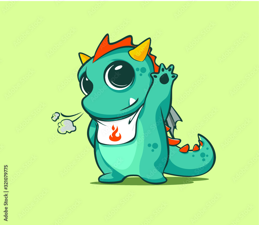 Isolated mythical creature cute little dragon vector illustration with ...