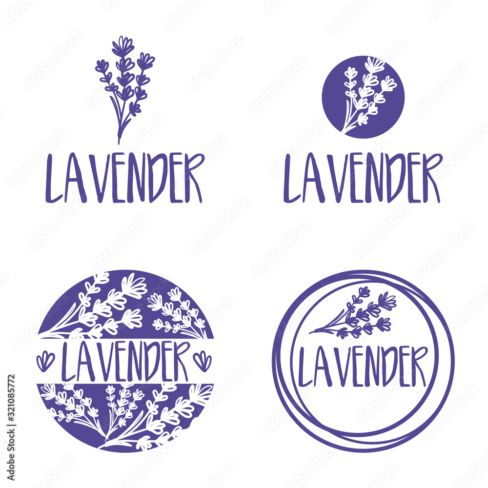 Set of template label design of beautiful abstract lavender flowers ...