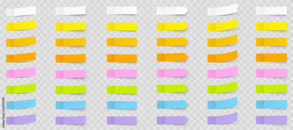 Post note colorful sticker set. Paper sticky tape with shadow ...