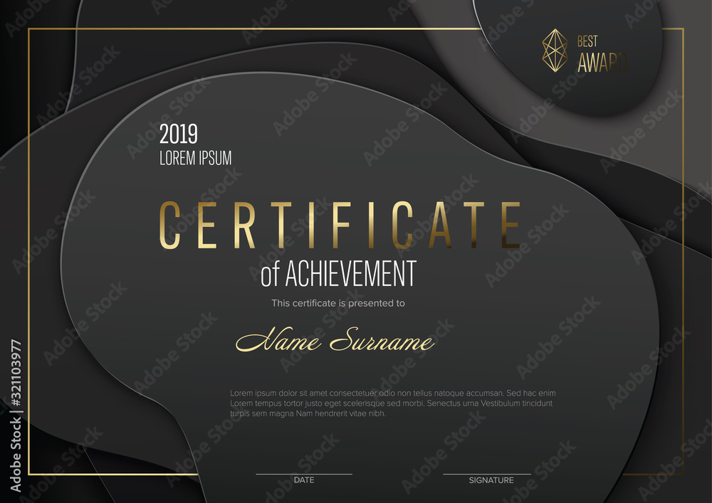 Modern black certificate template with golden accent Stock Vector ...