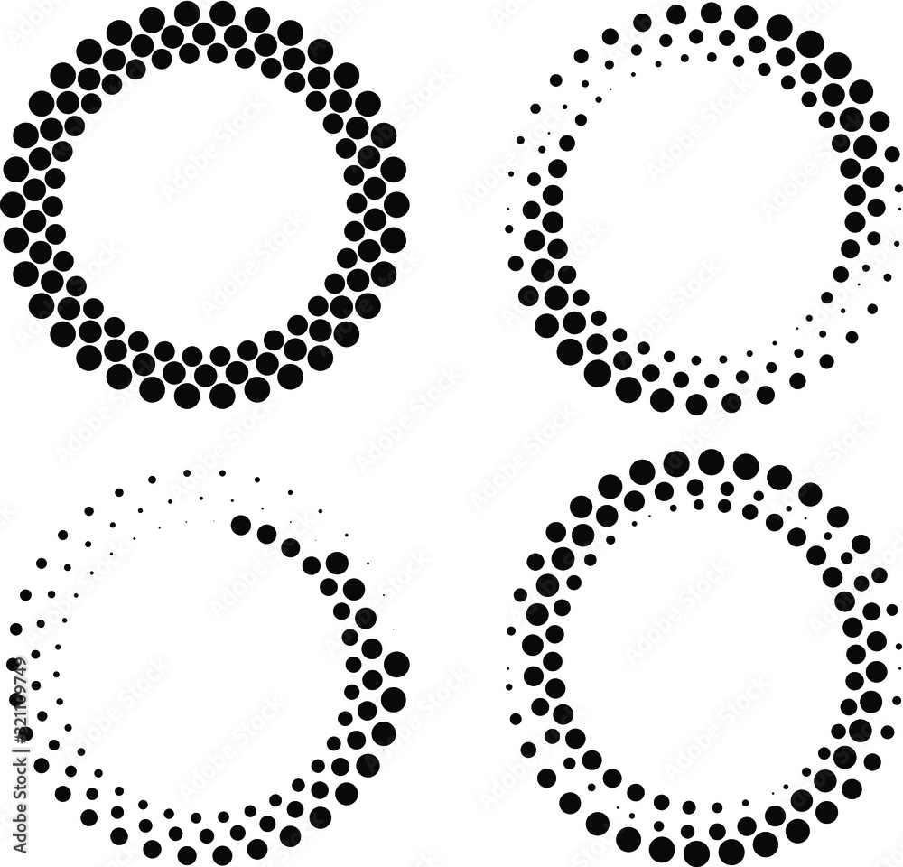 Set of black halftone dots in round form. Geometric art. Design element ...