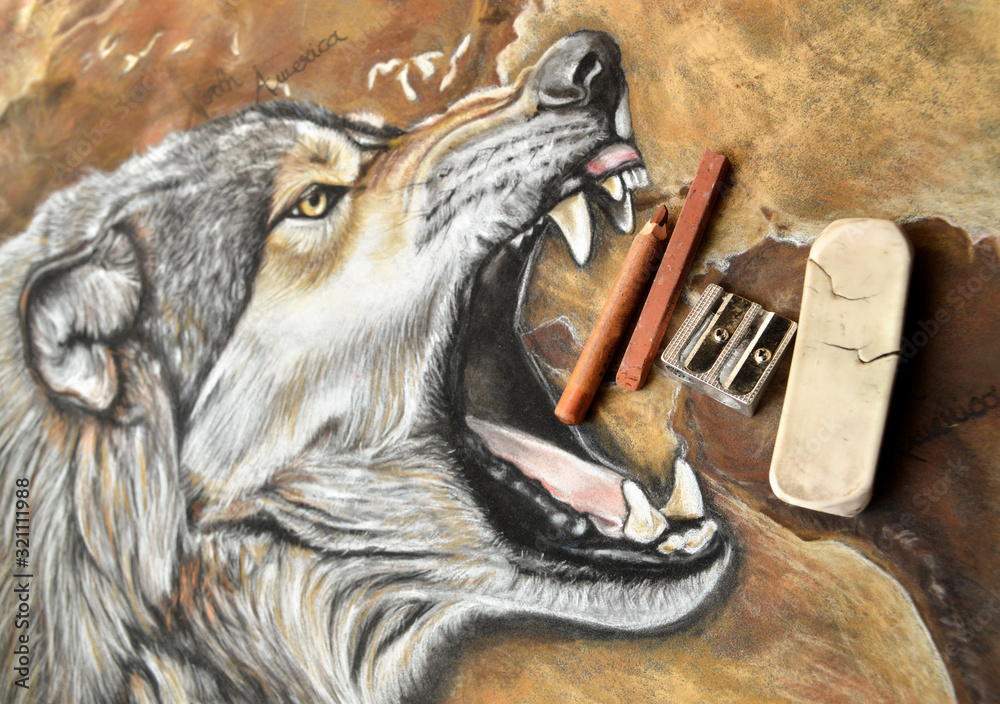 Magnificent animal art painting with an aggressive wolf Stock Photo ...