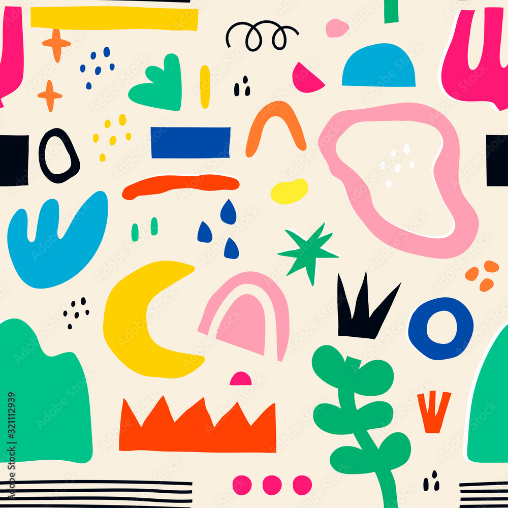 Set of Hand drawn various colorful shapes and doodle objects. Abstract ...