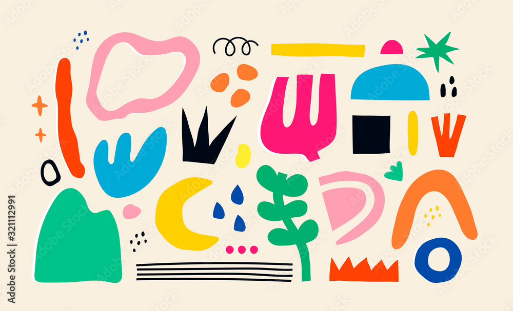 Big set of Hand drawn various colorful shapes and doodle objects ...