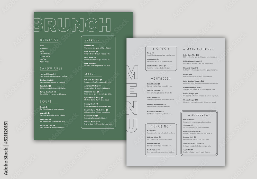 Green and Gray Cafe Menu Layout Stock Template | Adobe Stock