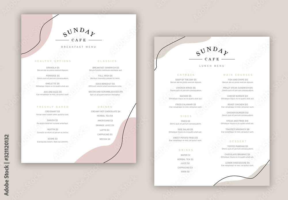 Minimal Cafe Menu Layout Stock-skabelon | Adobe Stock