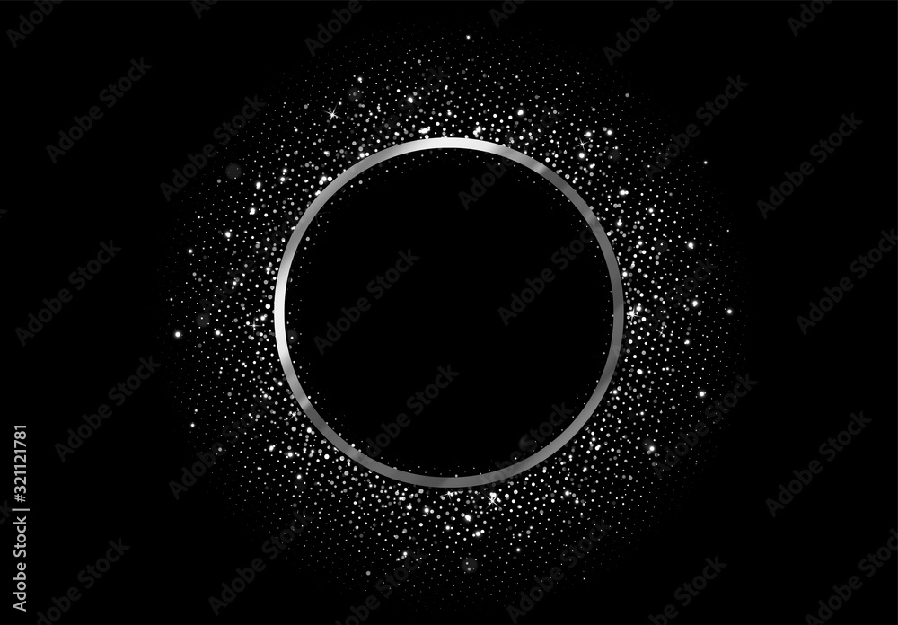 Round Frame with silver glitter by border. Realistic Holiday decoration ...