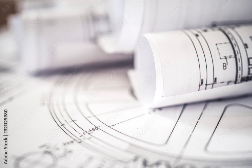 Engineering and technology of roll and flat technical drawing. Bunch of ...