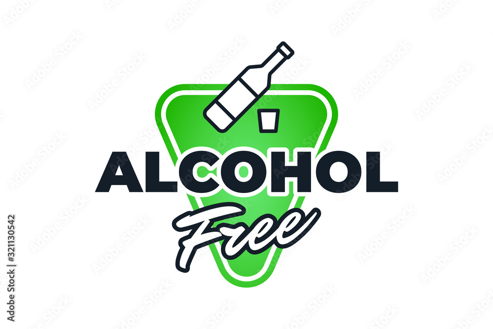 Alcohol free green label with bottle and glass. Product ingredient ...