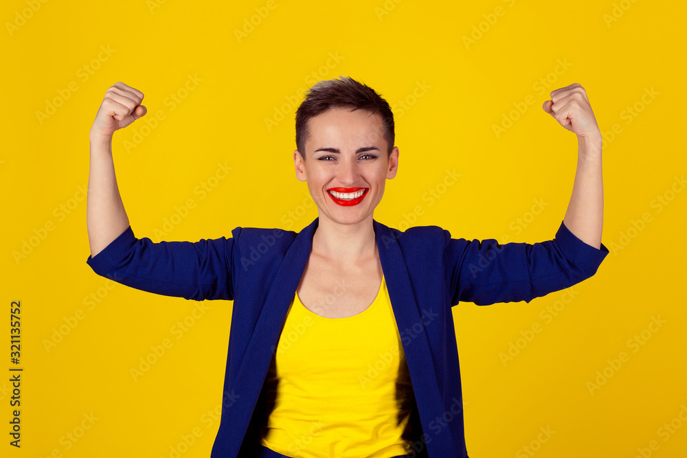 I am powerful and happy. Portrait of a happy elegant business woman ...