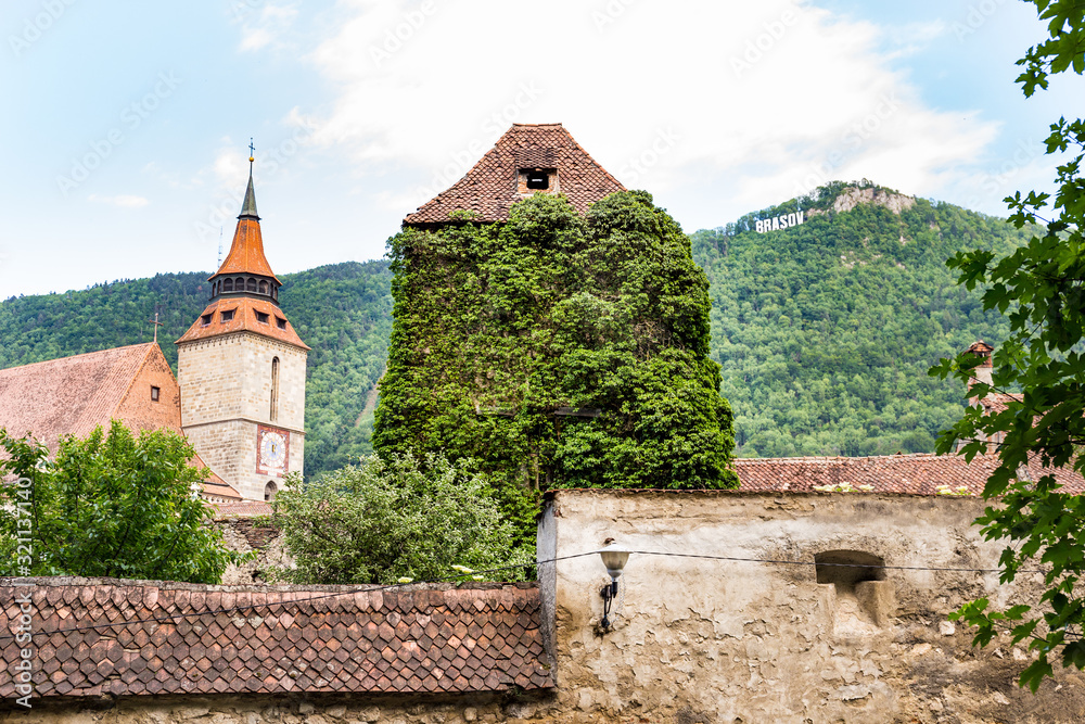 Black Church with the Carpathian Mountains in a spring day ...
