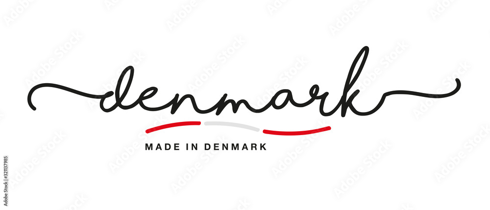 Made in Denmark handwritten calligraphic lettering logo sticker flag ...