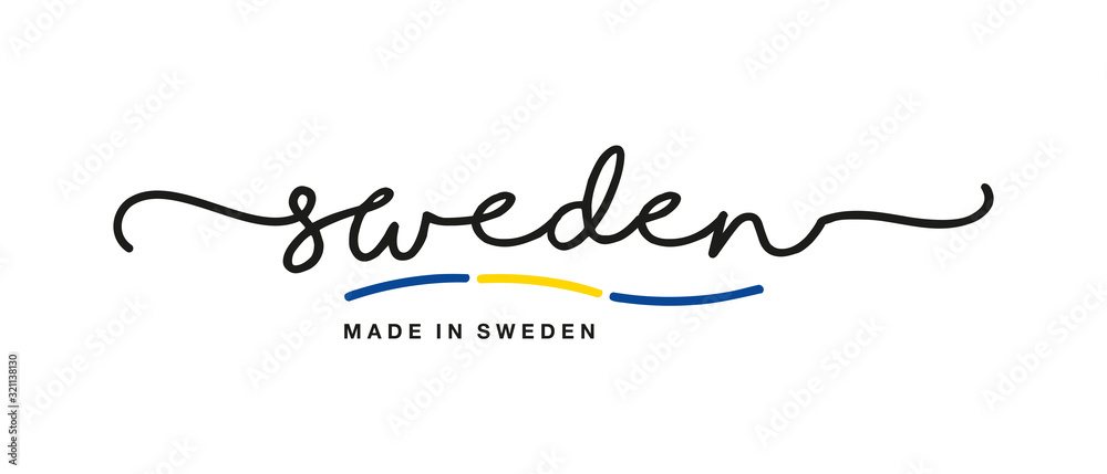 Made in Sweden handwritten calligraphic lettering logo sticker flag ...