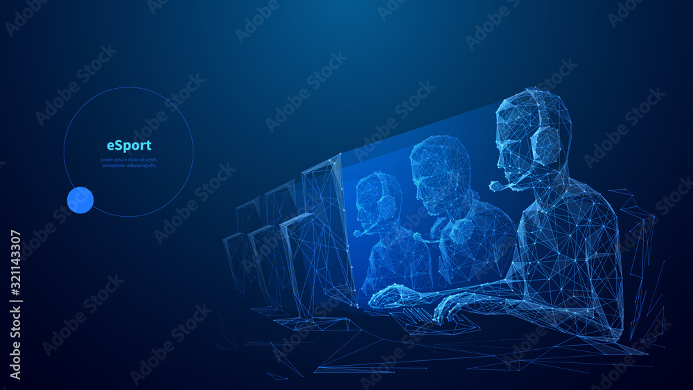 Cybersport low poly wireframe banner vector template. Esports ...