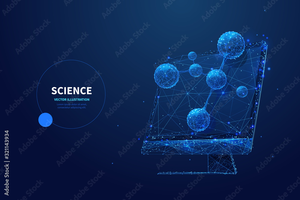 Futuristic science low poly wireframe banner vector template ...