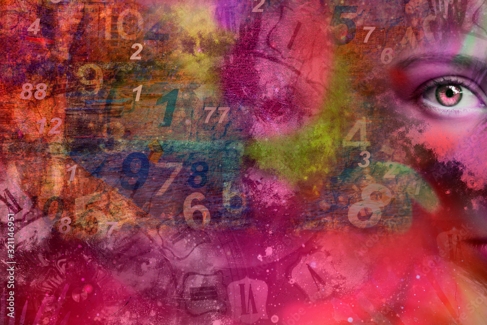 Female face and numbers, numerology Stock Photo | Adobe Stock