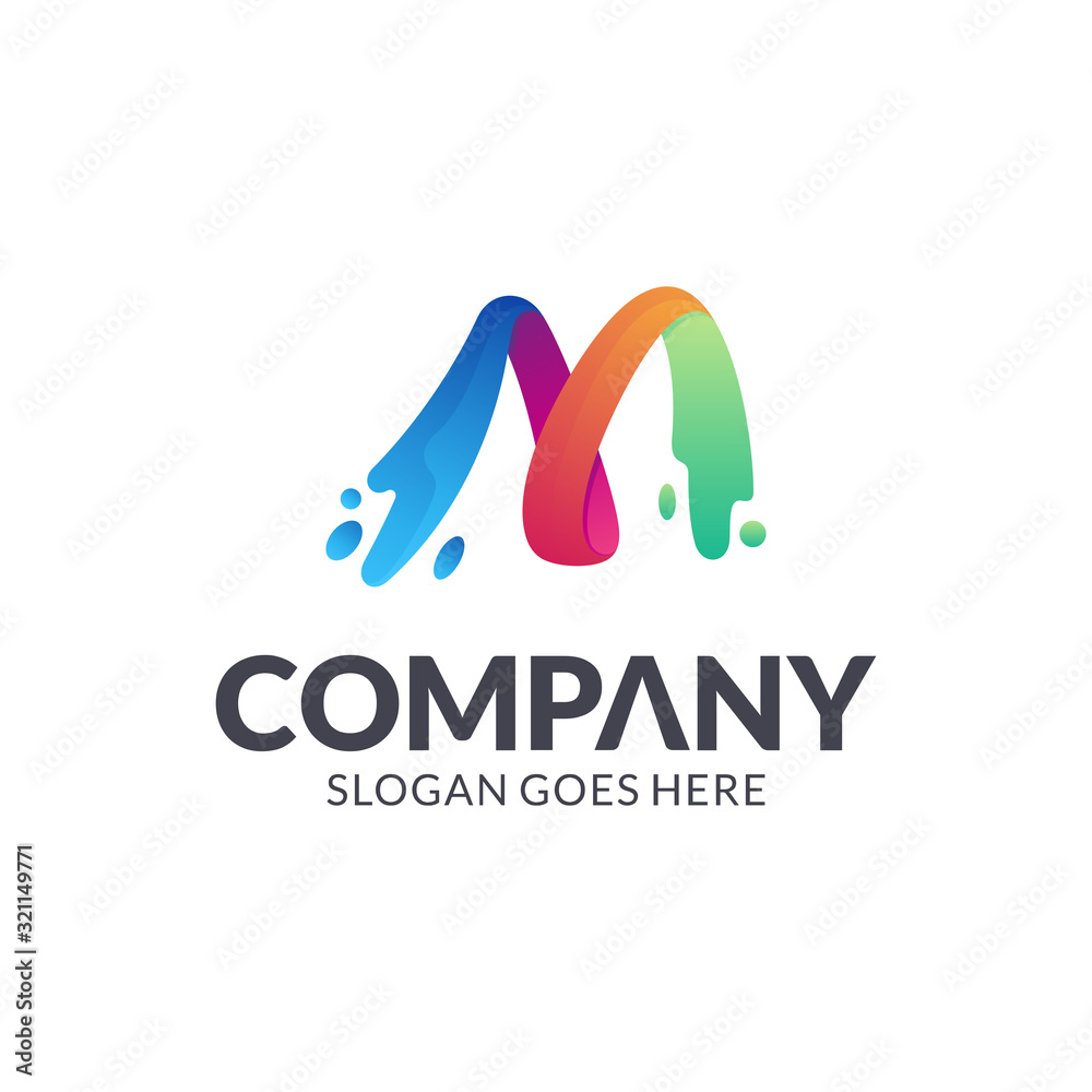 Letter M water splash vector logo design, colorful liquid initial ...