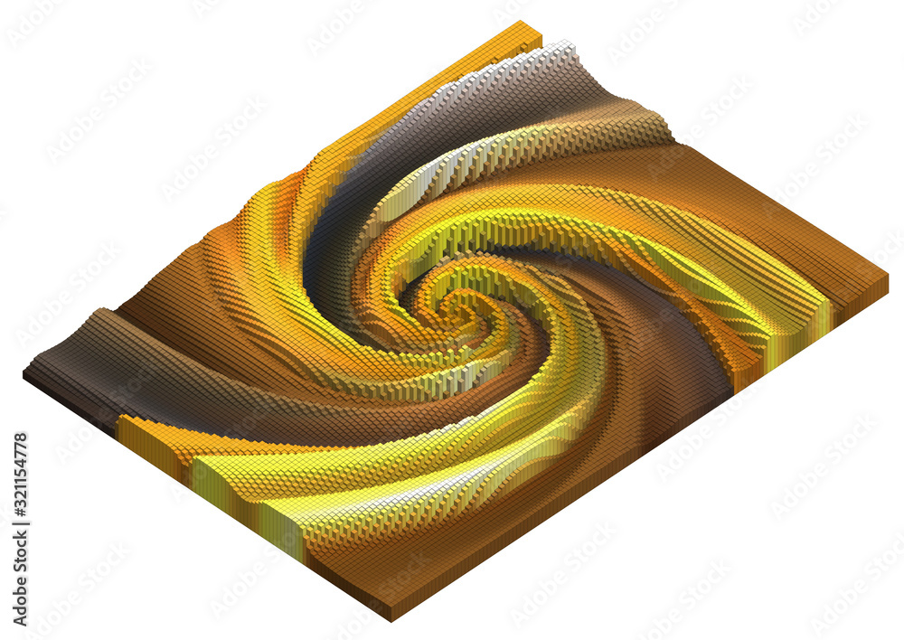 Voxel twisted pixel art sample - 3D brick terrain - isometric ...