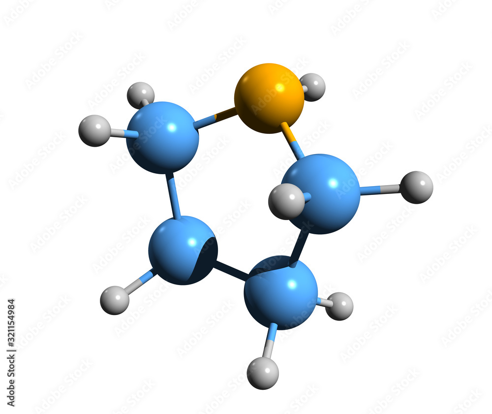 3D image of pyrrolidine skeletal formula - molecular chemical structure ...