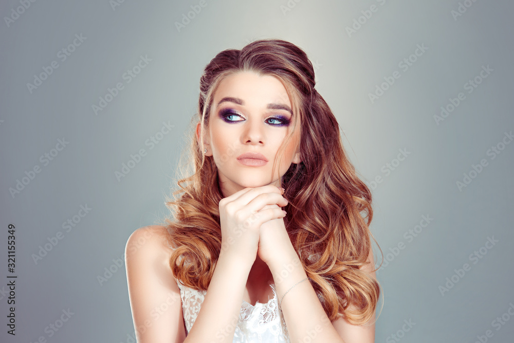 Jealous. Closeup portrait of sneaky, scheming girl plotting something ...