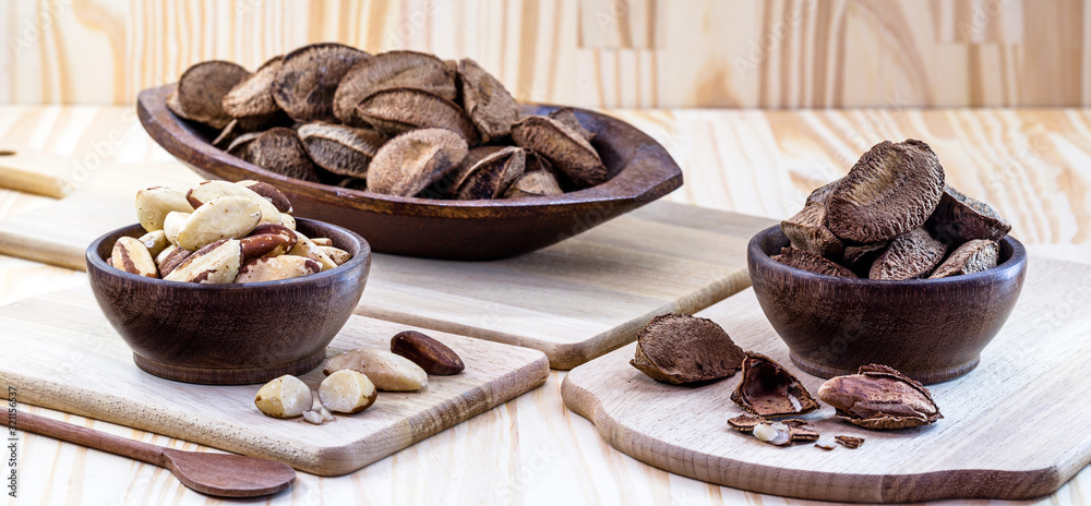 Brazil nuts, stuffed shell, shelled and ready to cook. Brazilian ...