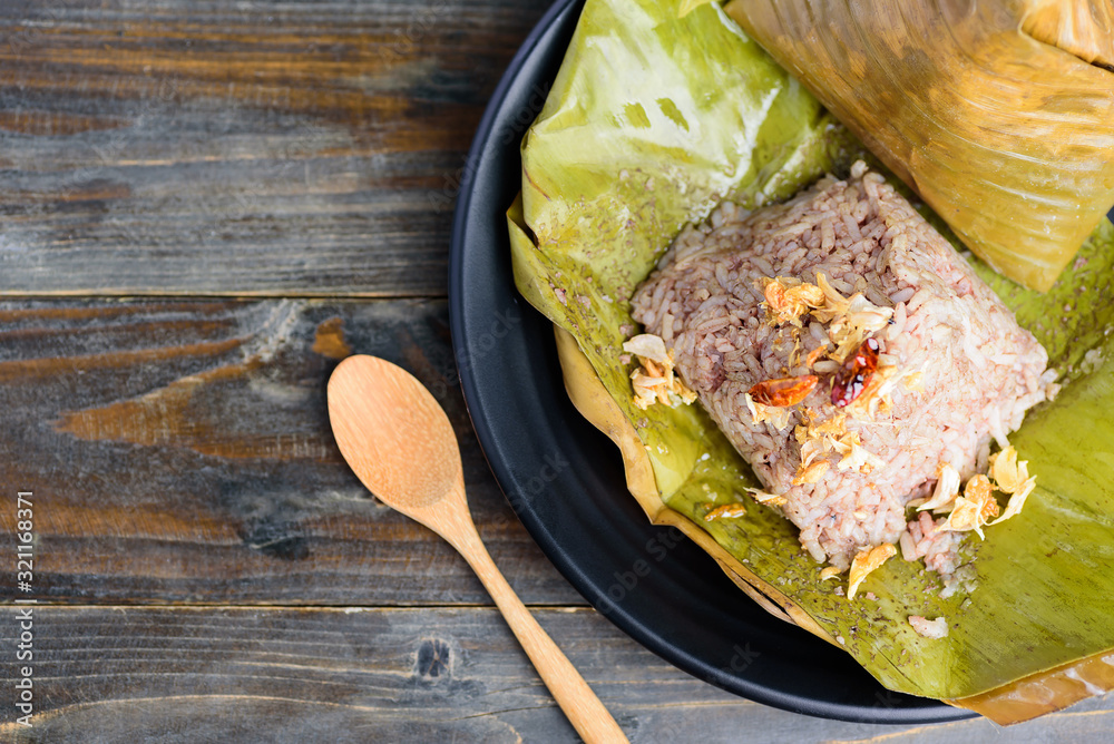 Northern Thai food (Khao Kan Chin), steamed pudding with rice, rice ...