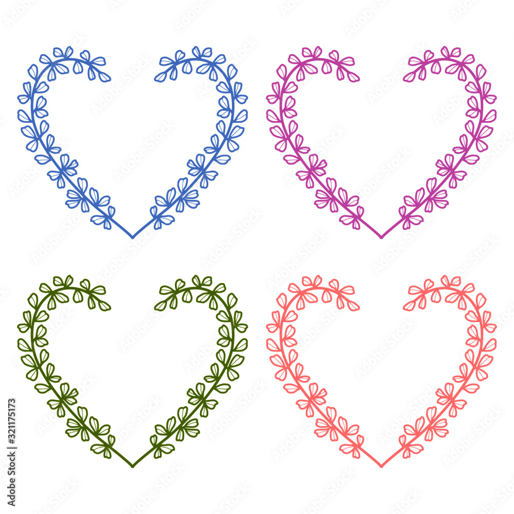 Beautiful set of colored and hand drawn floral heart elements, leaf and ...