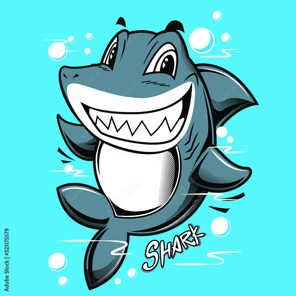 Cute Shark cartoon character design Stock Vector | Adobe Stock