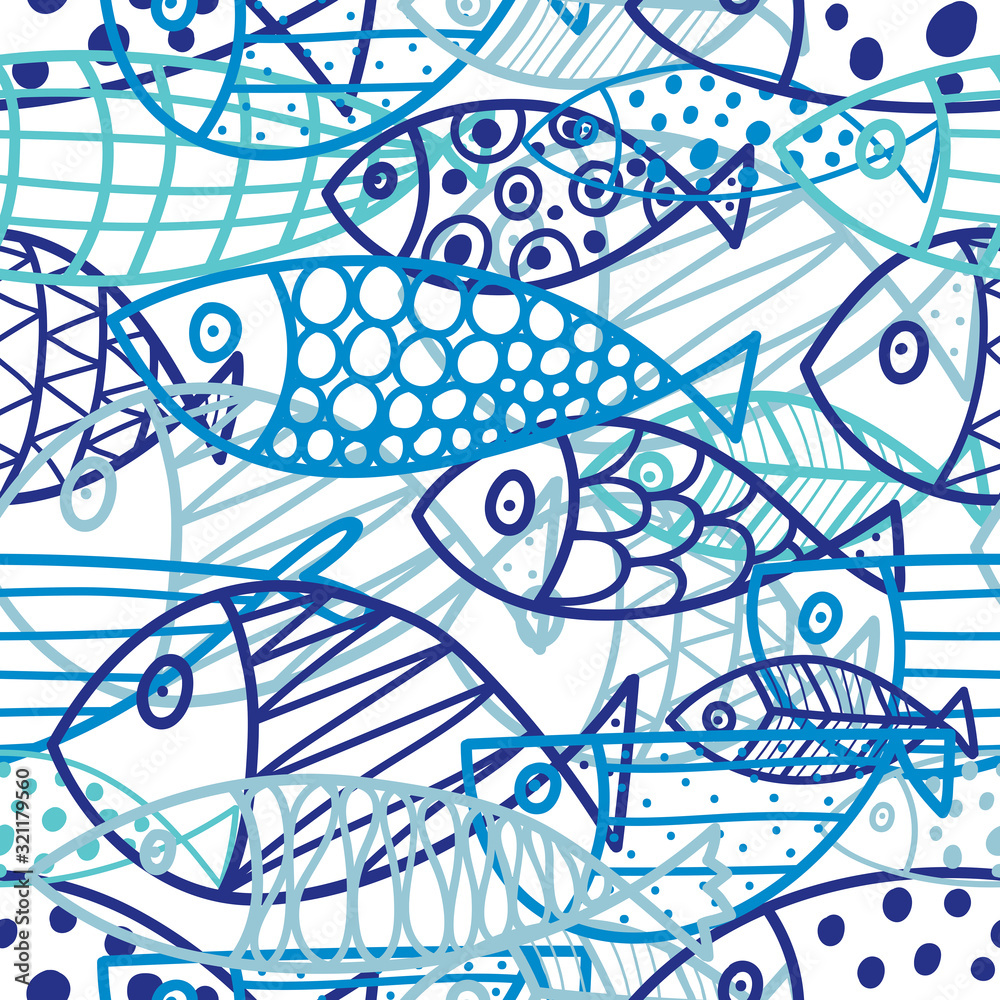 Cute line fish. Kids line background. Seamless pattern. Can be used in ...