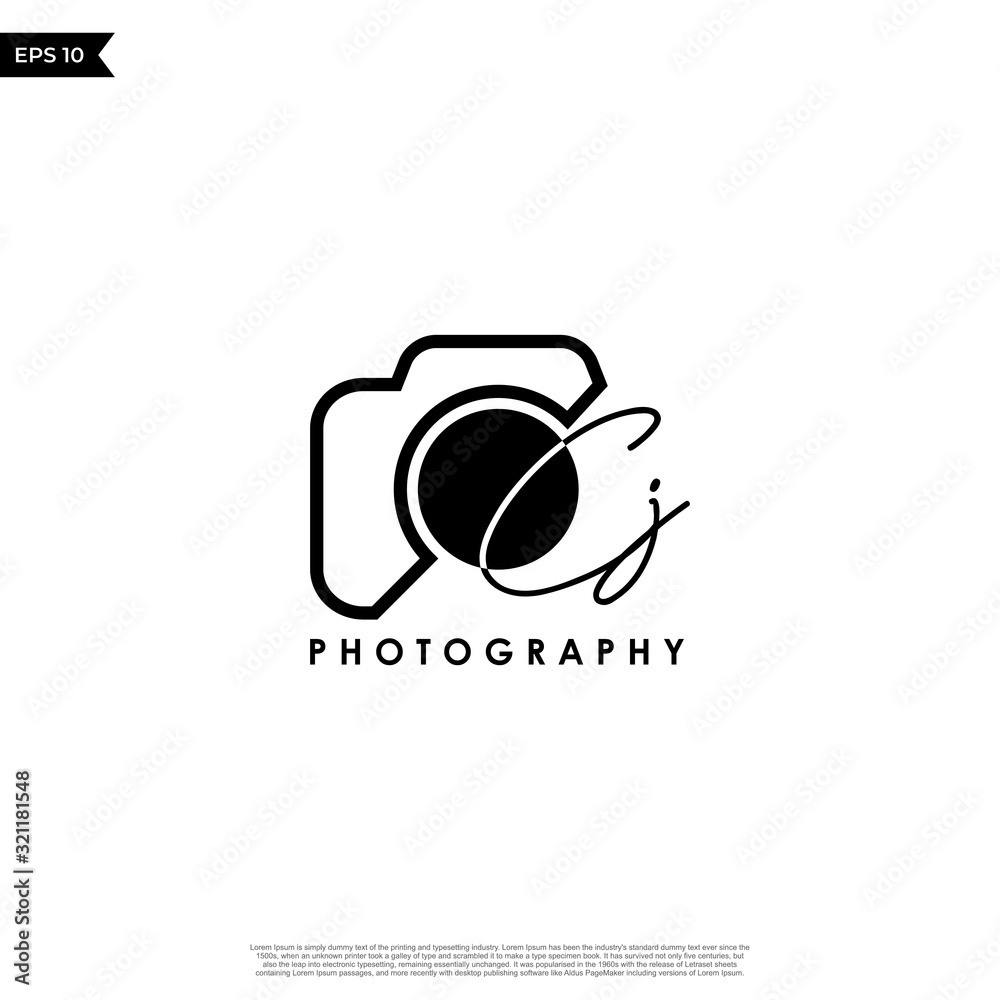 Vetor de Initial Letter CJ with camera. Logo photography simple luxury ...